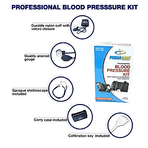 Primacare DS-9181-BL Professional Aneroid Sphygmomanometer and Sprague Rappaport Stethoscope, Manual Blood Pressure Kit with Cuff and Carrying Case, Blue