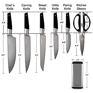 Kitchen Knife Set, Chef Knife Set, Knife Sets for Kitchen with Block, FASAKA 7Pcs Professional German High Carbon Stainless Steel Full-Tang knife set & Knife Block & Kitchen Shears