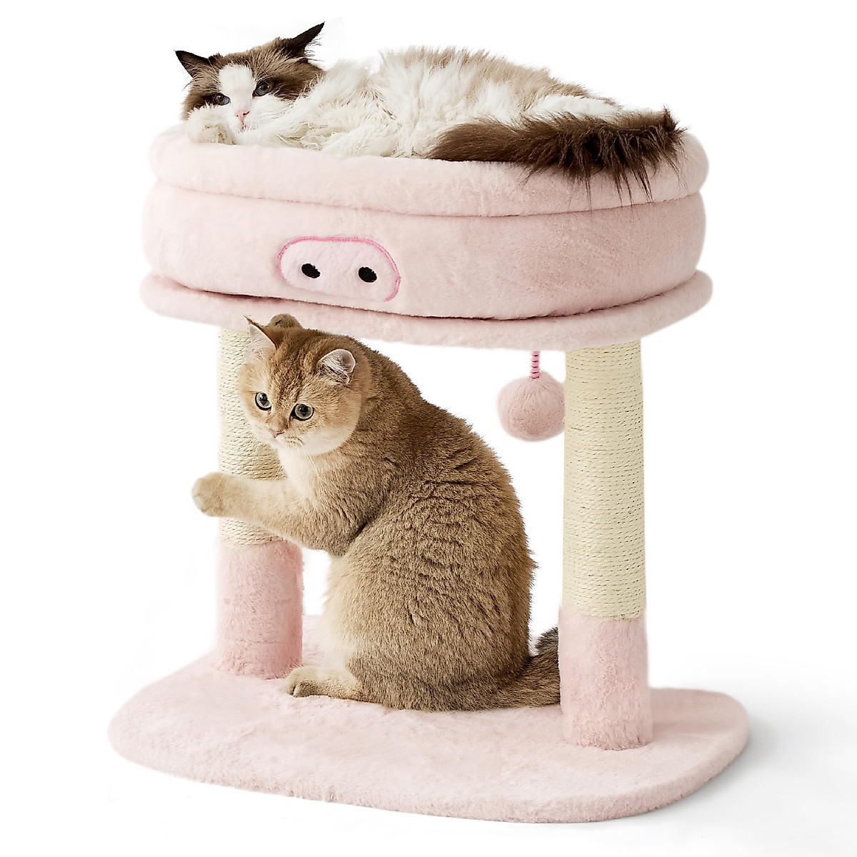 Lesure Cute Cat Tree Tower - Cat Tower with Nature Sisal Scratching Post for Indoor Large Cats and Kittens, Featuring with Soft Removable Cat Bed,Wide Perch, Playful Toy, 22x16.5x22.8in，Pink