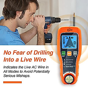 BOAK Stud Finder Wall Scanner with Percentage and Intensity Display, 6 in 1 Metal Detector and Electric Wire Detector