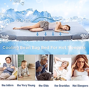 MAXYOYO Cooling Mattress, Single Floor Sofa Bed with Foam Filling, Foldable Faux Fur Cover, Blue, 30x95 Inch, Helps Hot Sleepers