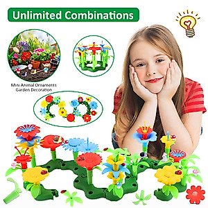 Toys for 3-7 Years Old Girls,Flower Garden Building Toys with Fairy Garden Miniatures,Building A Garden Toy Set for Toddlers,Preschool Educational Playset,Birthday Gifts Kids