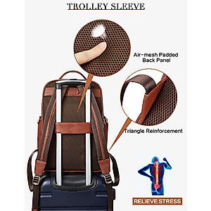 BOSTANTEN Leather Backpacks College 15.6” Laptop Travel Computer Shoulder Backpack For Men Coffeebrown