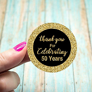 Careland 50th Birthday Stickers, Gold 1.75 Inch Round Circle Labels, 50 Reusable Decorations for Anniversary Party, Pack of 50