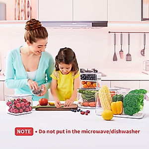 elabo Food Storage Containers Fridge Produce Saver- 3 Piece Set Stackable Refrigerator Organizer Keeper Drawers Bins Baskets with Lids and Removable Drain Tray for Veggie, Berry, Fruits and Vegetables