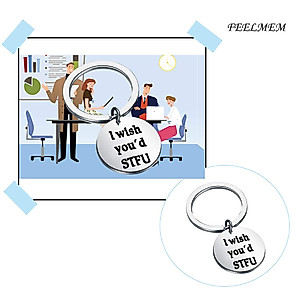 FEELMEM Friend Encouragement Gift I Wish You'd STFU Shut The Fuck Up Keychain Funny Rude Quote Sarcastic Quote Fuck Jewelry Ceramic Gift Gift for Coworker Colleague (silver)