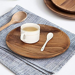 2 Pcs 10 Inch Acacia Wood Dinner Plates for Eating Wooden Round Charcuterie Boards Serving Platters for Food Dishes Cheese Tray Dessert Salad Plate Wood Charger Plates