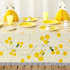 BLUE PANDA 3 Pack Bee Tablecloth, for Kids Birthday Party, Baby Shower, Bumble Bee Gender Reveal Decorations, (54 x 108 in)