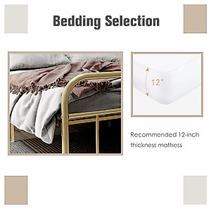 AUFANK Twin XL Metal Platform Bed Frame with Vintage Headboard Footboard Extra Strong Support No Box Spring Needed Noise Free Easy Assembly Gold