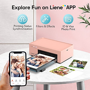 Liene 4x6'' Photo Printer Bundle (60 Sheets + 2 Ink Cartridges), Wi-Fi Picture Printer, Photo Printer for iPhone, Android, Smartphone, Computer, Dye-Sublimation, Photo Printer for Home Use, Pink