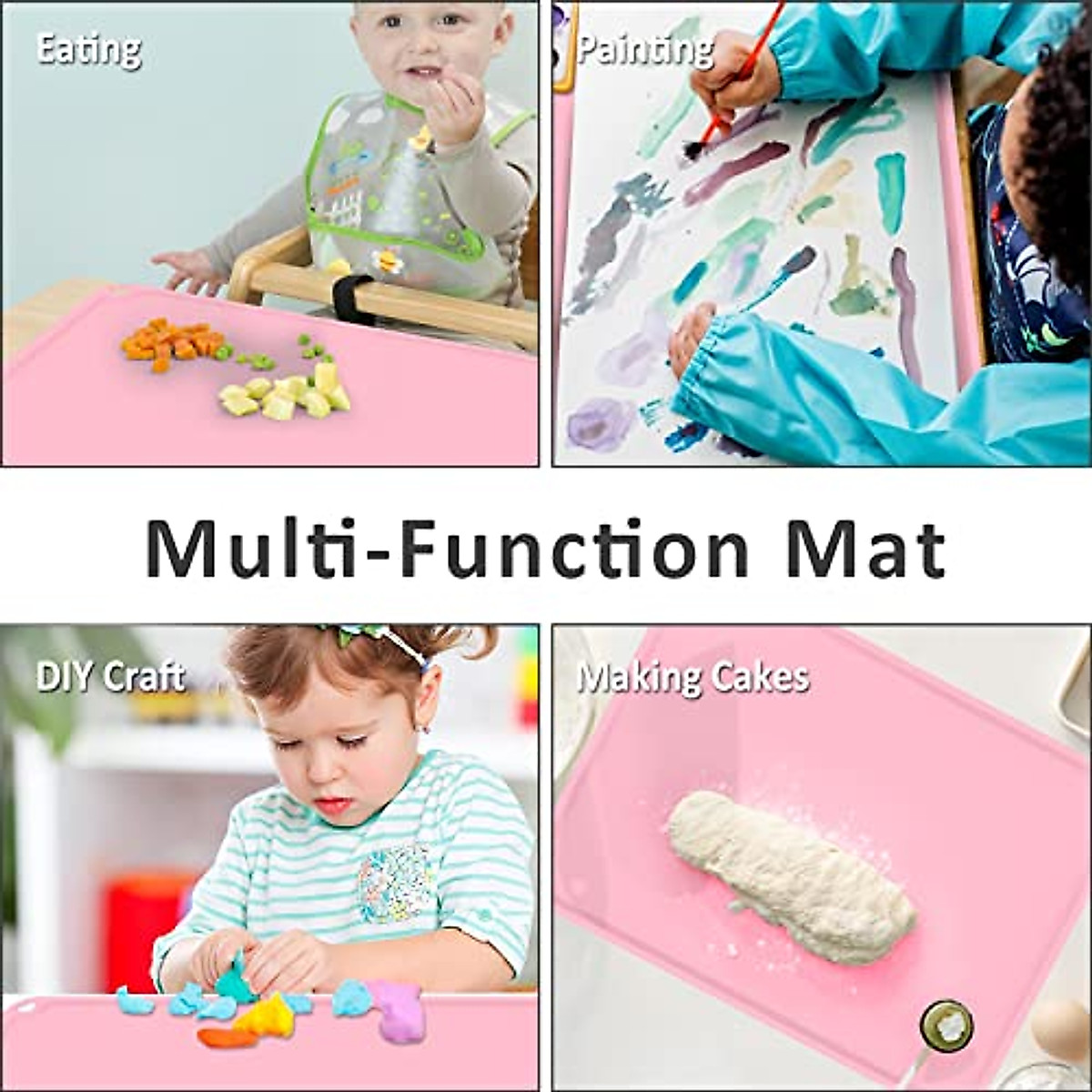 Baby Placemats, Non-Slip Silicone Placemat for Kids, Toddler Placemat for Dining Table, Baby Placemats Portable Food Mats for Kids Toddler Children (2 Pack, Baby Blue,Pink)