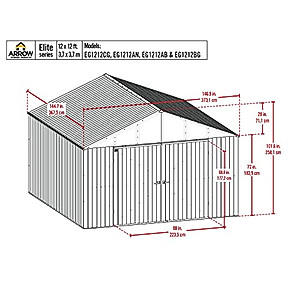 Arrow Shed Elite 12' x 12' Outdoor Lockable Gable Roof Steel Storage Shed Building, Anthracite