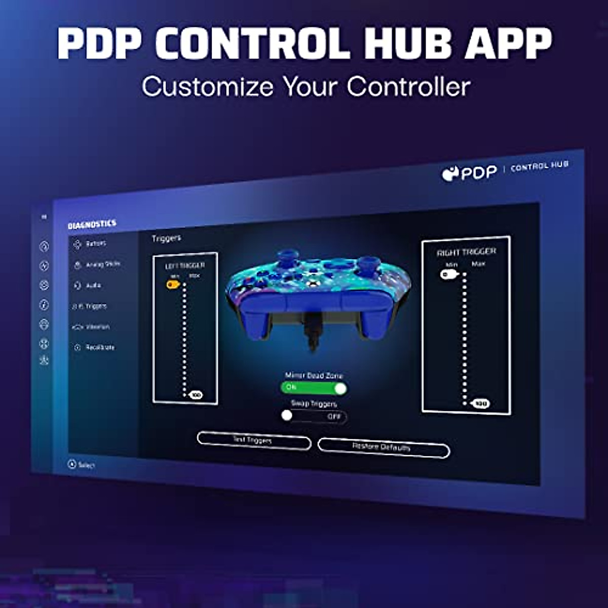 PDP Gaming REMATCH Enhanced Wired Controller Licensed for Xbox Series X|S/Xbox One/PC/Windows, Mappable Back Buttons, Advanced Customizable App - Digital Glitch Blue