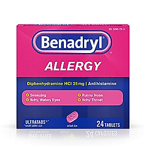 Benadryl Ultratabs Antihistamine Allergy Relief with Diphenhydramine HCl, 24 Count