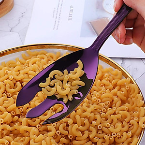 Color ME 2-Piece 12 inch Purple Salad Spoon Fork Heavy Duty 18 10 Stainless Steel Serving Set