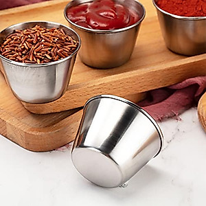 Potchen 100 Packs 2.5 oz Condiment Sauce Cups Stainless Steel Dipping Sauce Cups Reusable Condiment Dishes Individual Round Condiments for Condiments Vinegar Butter Ice Cubes Nuts Ketchup Honey