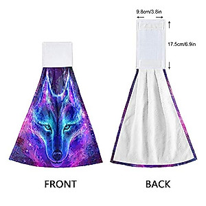 Alaza Wolf in A Galaxy Hanging Kitchen Hand Towels with Loop Super Absorbent Hand Towels Machine Washable 2 Piece Sets