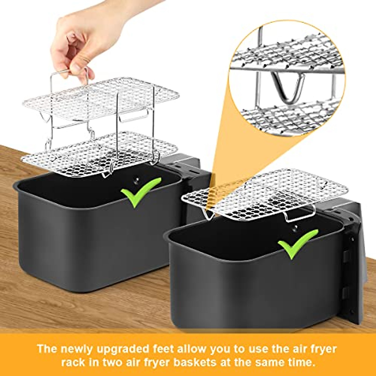 AIEVE Air Fryer Rack Compatible with Ninja Dual Air Fryer, 304 Stainless Steel Multi-Layer Dehydrator Rack Toast Rack Air Fryer Accessories Compatible with Ninja DZ201 Air Fryer Ninja Foodi Air Fryer