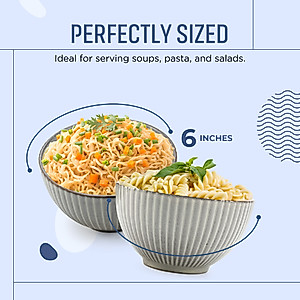American Atelier Fluted Cereal Bowls | Set of 4 | Stoneware Soup Bowls Set for Kitchen | 22-Ounce Pasta, Ramen, Salad Bowl Set | Reusable, Microwave, and Dishwasher Safe (Gray)