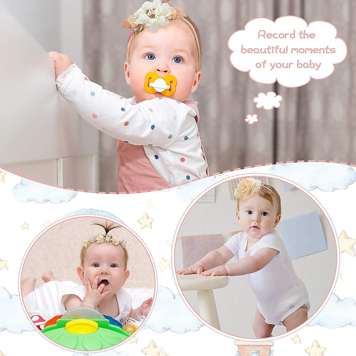 Jutom 6 Pcs Baby Girl Flower Headbands Nylon Floral Crown Elastic Hairband Elastic Baby Headbands Hair Band Handmade Bow for Newborn Photography Prop Infant Toddler Hair Accessories