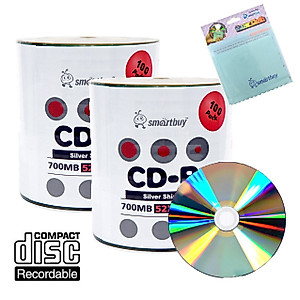 Smartbuy 200-disc 700mb/80min 52x CD-R Silver Shiny Blank Recordable Disc + Free Micro Fiber Cloth