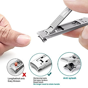 VOGARB Portable Nail Clippers for Thick Nails Ultra Thin Foldable Wide Jaw Opening Cutter with Safety Lock Double Head Curved and Slanted Trimmer for Toenail Fingernail Travel Design (Silver)