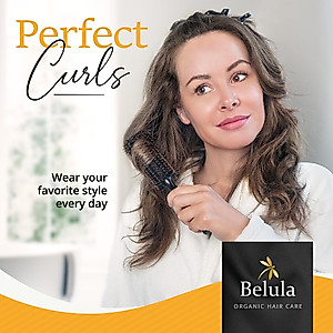 Belula Boar Bristle Round Brush for Blow Drying Set. Round Hair Brush With Medium 2.4" Wooden Barrel. Hairbrush Ideal to Add Volume and Body. Free 3 x Hair Clips & Travel Bag.