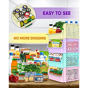 Skywin Large Stackable Storage Bins for Pantry, Multi - 4 Pack Stackable Bins For Organizing Food, Kitchen, and Bathroom Essentials (Rhombus)