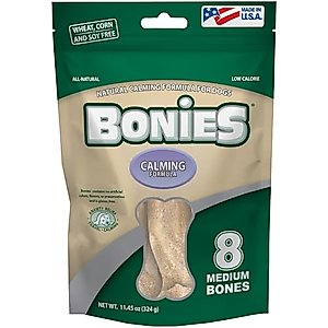 Bonies Natural Calming Formula Dog Treats, Contains Chamomile & Lavender, Help Anxiety, Excessive Barking & Trembling, Chicken Flavor, Medium, 8 Bones