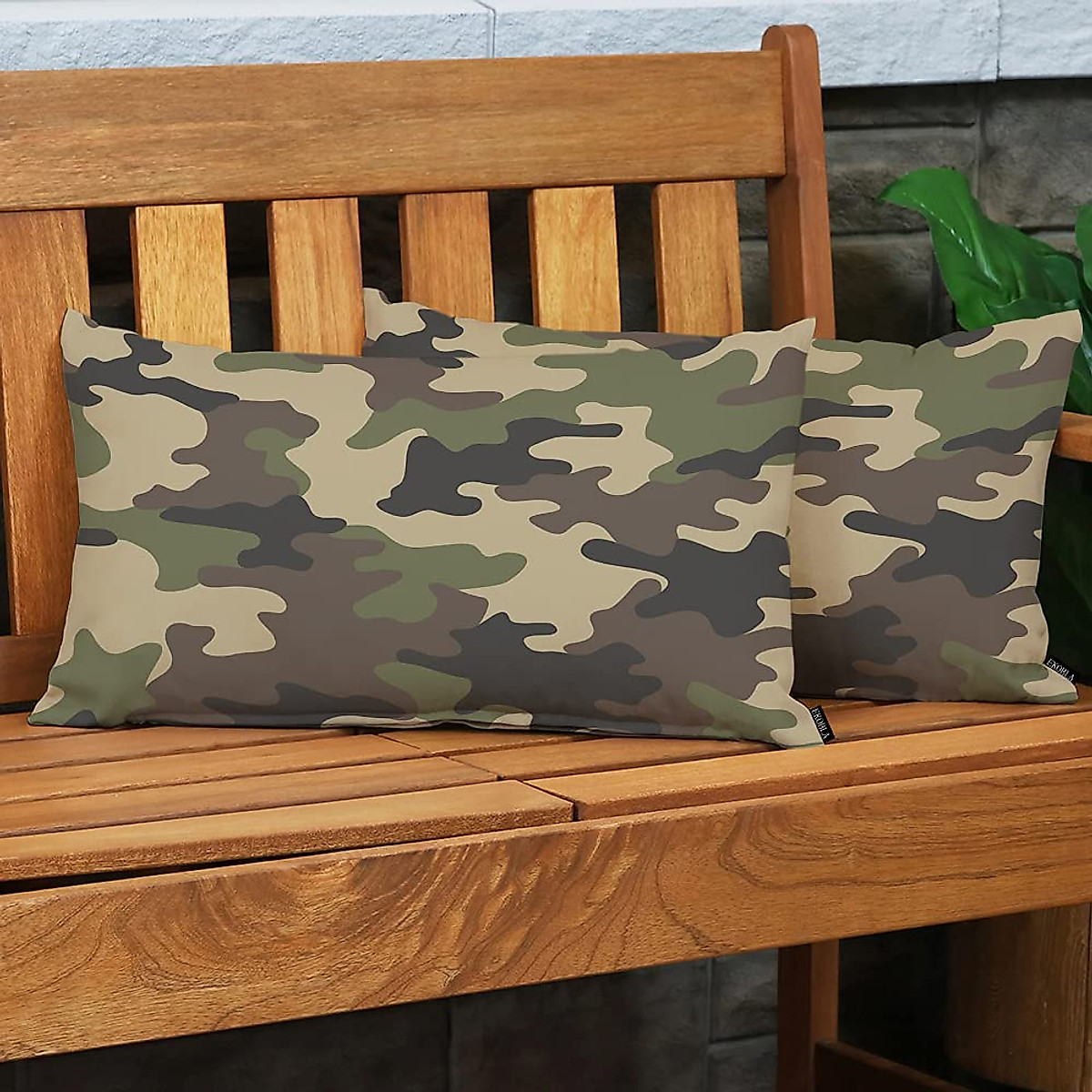 EKOBLA Camouflage Pattern Rectangle Pillow Covers Military Combat Woodland Green Black Lumbar Pillow Cases for Outdoor Square Couch Chair Cushion Cover Cotton Linen 12x20 Inches