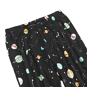 Zando Short Sleeve Summer Pajamas for Women Capri Pants Sleep Shirts for Women Soft Cotton Pj Sets for Women 2 Piece Night Shirts for Women Sleepwear with Long Pants Pjs Black Planet XX-Large