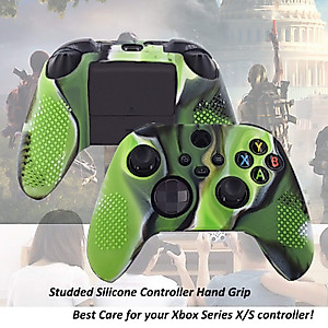 Grips for Xbox Series X Controller, Pandaren Studded Anti-Slip Silicone Cover for Xbox Series X/S Controller Skin Hand Grip with 8pcs FPS Pro Thumb Sticks Cap Protector(Camougreen)