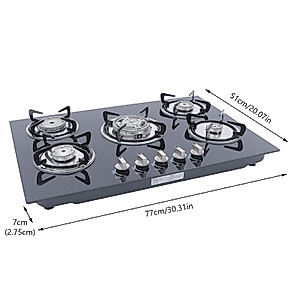 TFCFL 30'' Gas Cooktop Tempered Glass Built in Gas Stove 5 Burners, Gas Stoves Cooktop Cast Iron Grate Stove-Top LPG/NG Easy to Clean for Kitchen (30" 5 Burners)