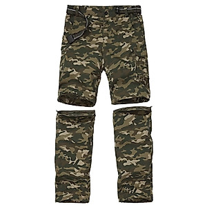 JOMLUN Boy’s Scout Pants Convertible Hiking Quick Dry Zip Off Pants Outdoor Climbing Casual Trouser Kids Youth Cargo Pants Camo Green