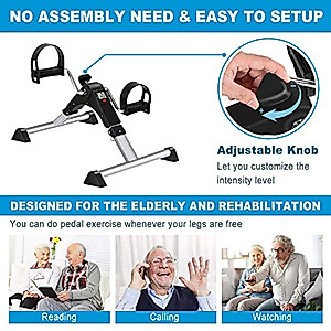 TABEKE Pedal Exerciser, Under Desk Bike Stationary Exerciser for Arm and Leg Workout, Portable Folding Sitting Cycle