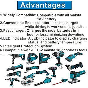 Compatible with Makita DC18SE 18 Volt Li-ion Nickel Metal Hydride Optimum Automotive Charger, Blue Vehicle Charger,The car Battery Charger compailble with Makita 18V Battery