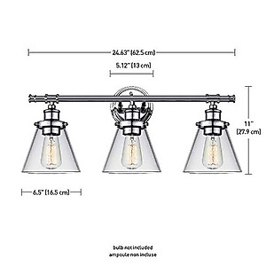 Globe Electric 51234 5-Piece All-in-One Bathroom Accessory Set, with Vanity, Chrome, 3-Light Vanity Light, Clear Glass Shades, Towel Bar, Towel Ring, Robe Hook, Toilet Paper Holder, Makeup Lighting