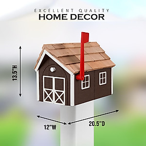 Peaceful Classics Amish Cedar Roof Wooden Mailbox with Window & Door Trim, Mailboxes for Outside, Handcrafted Outside Mailboxes, Post Mount Residential Mailboxes - (Navy with White Trim)