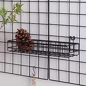 PEAUARL Metal Mesh Wall Grid Panel Hanging Basket,Display Shelf,Pen Holder,Hooks Rack,Bookshelf,Decorative Desk Storage Organizer for Office,Study,Set of 5 (Black)