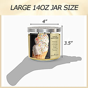 King of Candle - Vanilla Waffle Cone Candle | Large 3 Wick Highly Scented Soy Wax/Long Lasting/Vanilla Bean Ice Cream Scented Candle | 14 oz + Decorative Lid