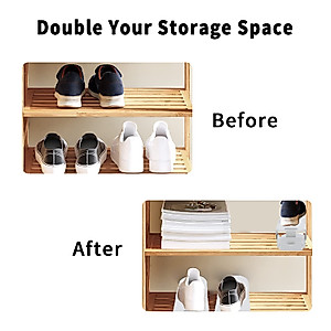 HOMOKUS Shoe Slots Organizer for Closet Organization, 20 Pack Adjustable Shoe Stacker Space Saver,Double Layer Shoe Rack Organizer Holder with 4 Different Height (White)