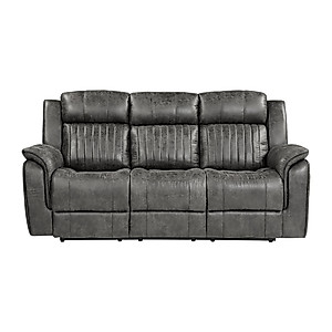 Lexicon Reclining Sofa, Polished Microfiber Recliner Sofa, Double Recliner RV Couch, Manual Recliner for Living Room, Home Theater Seating, 83.5" W Sofa, Brownish Gray