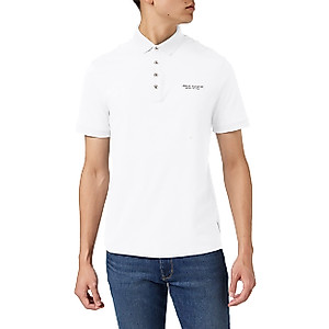 A|X ARMANI EXCHANGE mens Short Sleeve Milano/New York Logo Jersey Polo Shirt, White, Medium US