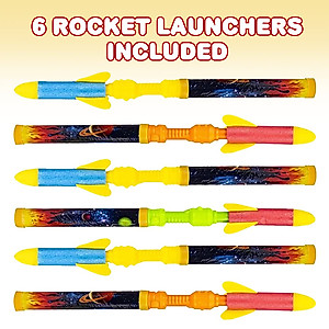 ArtCreativity Rocket Launcher Toys, Set of 6, Launchers with 1 Foam Rocket Each, Fun Flying Toys for Boys and Girls, Unique Outdoor Toys for Kids, Cool Birthday Party Favors for Children, 19 Inches