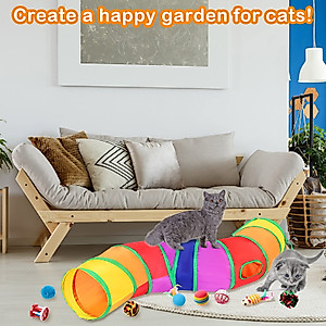 Wettarn 22 Pieces Cat Toys Set, with 2 Collapsible Cat Tunnels for Indoor Cats and 20 Kitten Toys Cat Tubes and Tunnels Interactive Cat Feather Toy Mouse Crinkle Balls for Cats Puppies (Colorful)