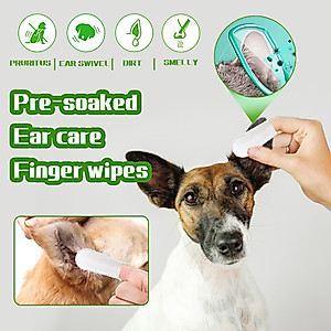 RosyLife PET Ear Cleaner Finger Wipes, Ear Finger Wipes, Ear Cleaning Finger Wipes for Dogs & Cats, Gently Removes Dirt & Odor, Dissolves Wax Build-Up, Easy to Use, Natural Ingredients - 55 Count