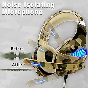 Tatybo Gaming Headset for PS5 PS4 Xbox ONE Switch PC with Noise Cancelling Over-Ear Stereo Bass Surround Sound Gaming Headphone -Camo