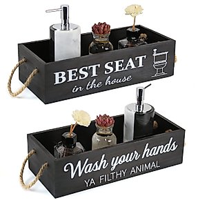 CuffUp Bathroom Decor Box, Toilet Paper Basket 2 Sides Signs Farmhouse Bathroom Basket Toilet Basket Tank Topper Rustic Farmhouse Home Decor for Livingroom Kitchen（One Black Rope box）