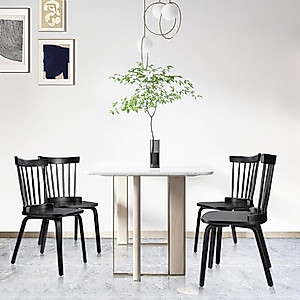 Unovivy Wood Dining Chairs Set of 2, Farmhouse Spindle Back, Widen Seat, Modern Mid-Century Country Style, for Living Room Restaurant, Black