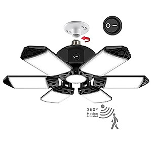 Craftersmark LED Garage Lights Motion Activated, 150W Deformable LED Garage Lights 18500LM LED Shop Lights, LED Garage Light, Motion Sensor Garage Lights with 6 Adjustable Panels …